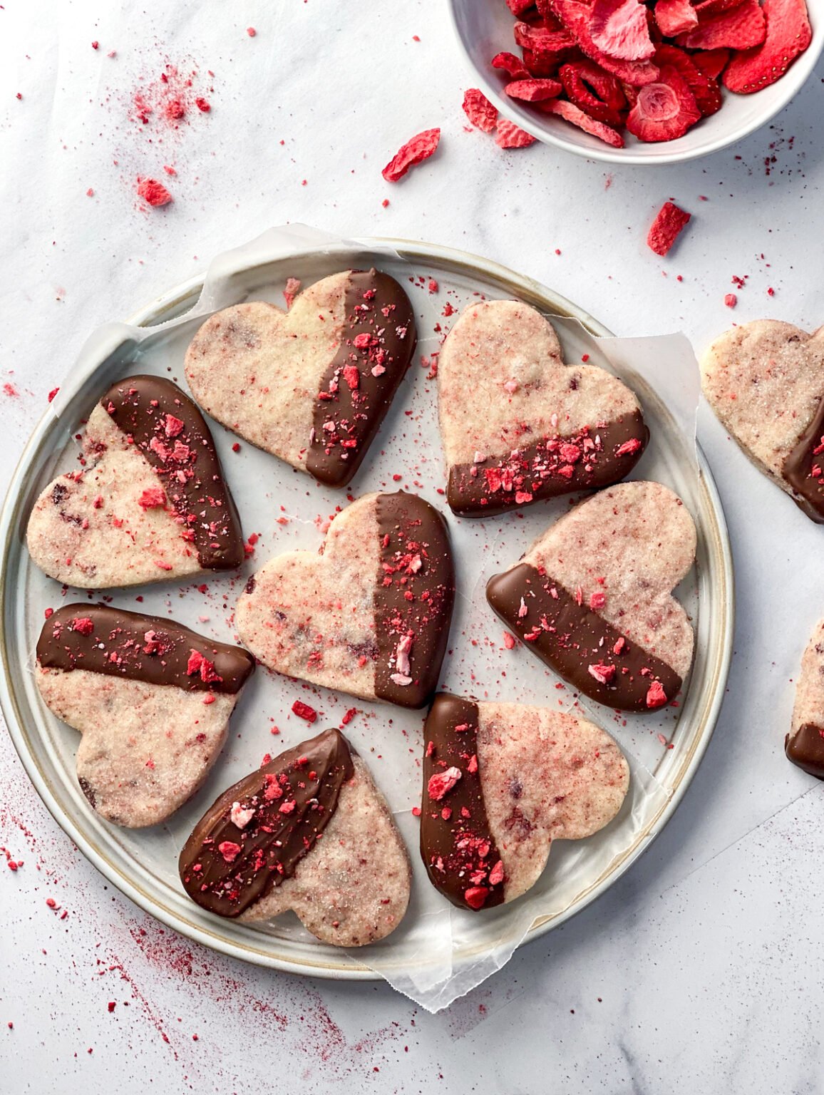 Chocolate Dipped Strawberry Shortbread Cookies - The Salted Sweets