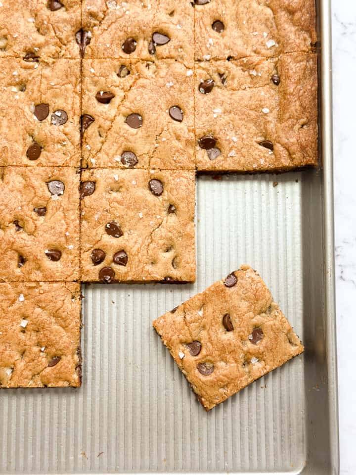 Sheet Pan Chocolate Chip Cookie Bars - The Salted Sweets